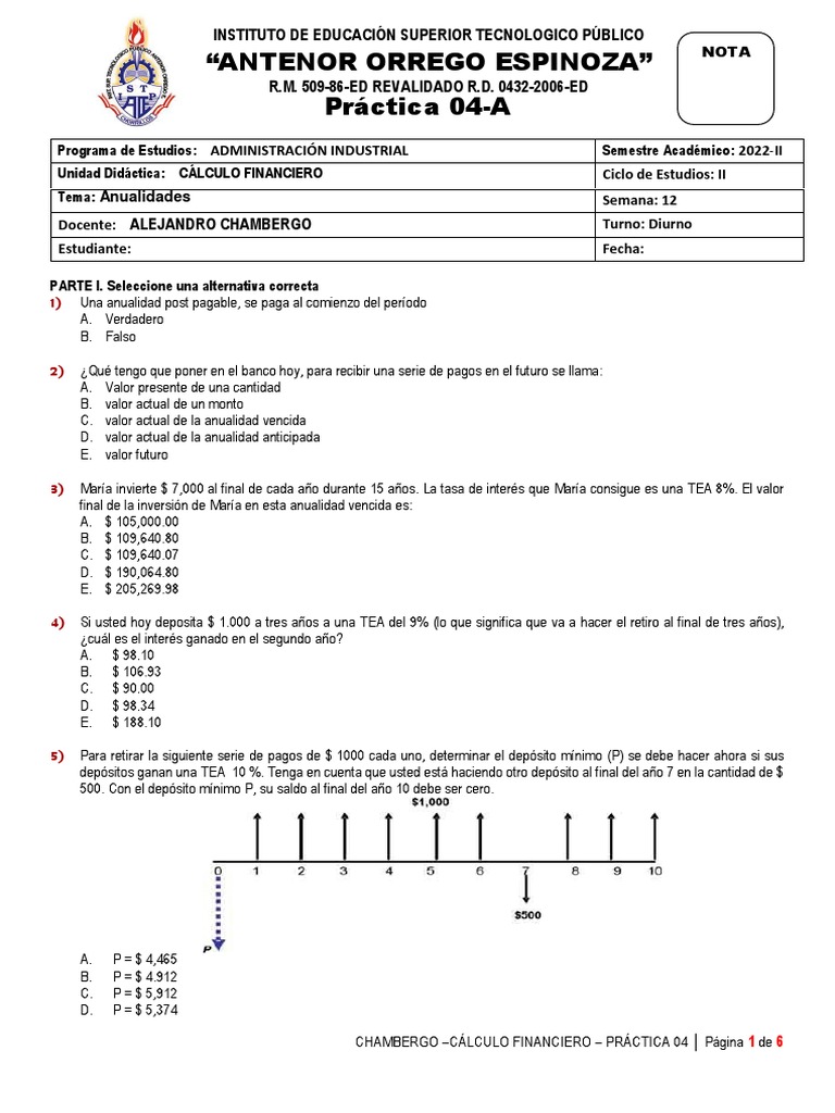 Practica 04 Cálculo Financiero | PDF | Bancos | Crédito