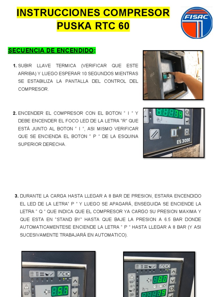Instrucciones Compresor Puska RTC 60 - Encendido | PDF