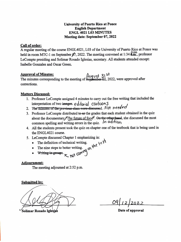 Corrected Minutes - Class Mates | PDF