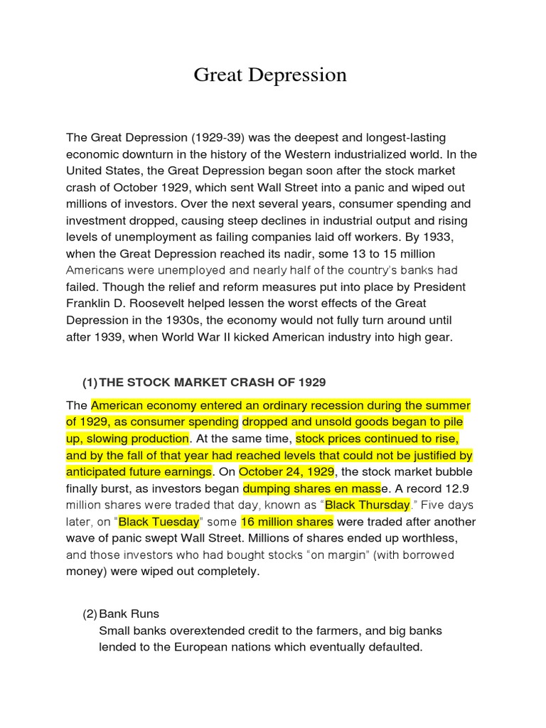Great Depression Reading | PDF | Wall Street Crash Of 1929 | United ...