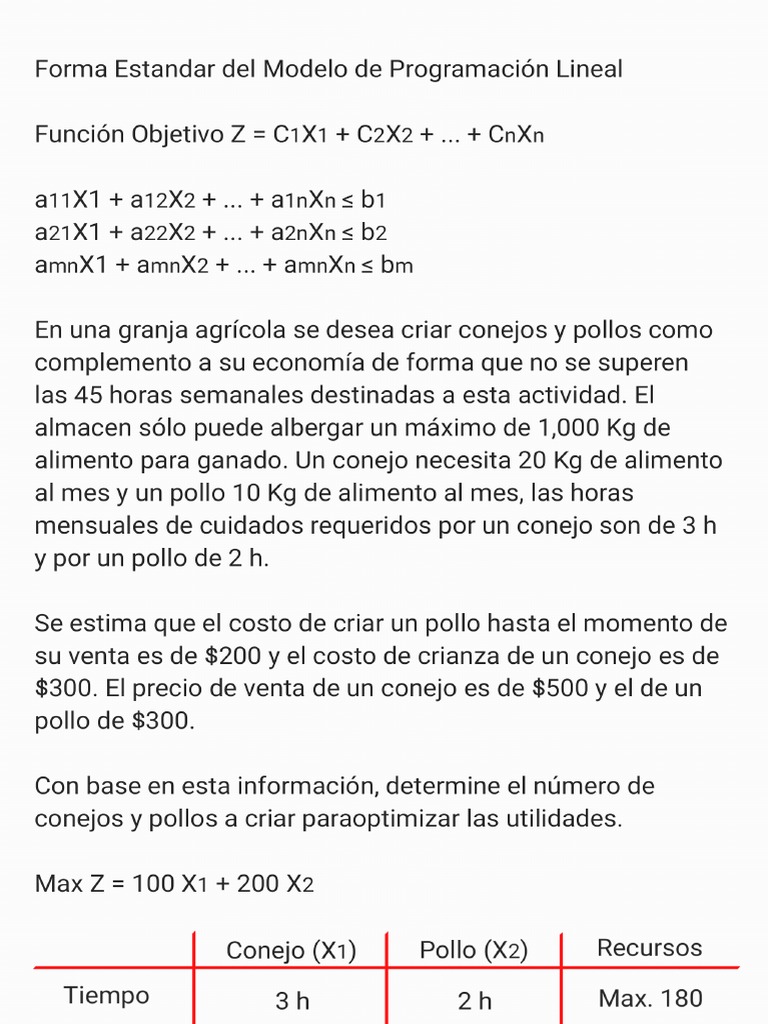 Forma Estandar del Modelos de Programación Lineal | PDF