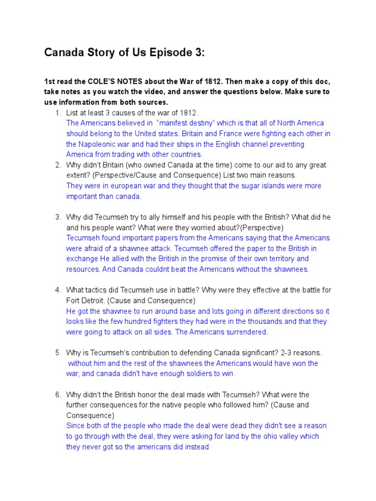 Canada Story of Us Episode 3 | PDF | Tecumseh | War Of 1812