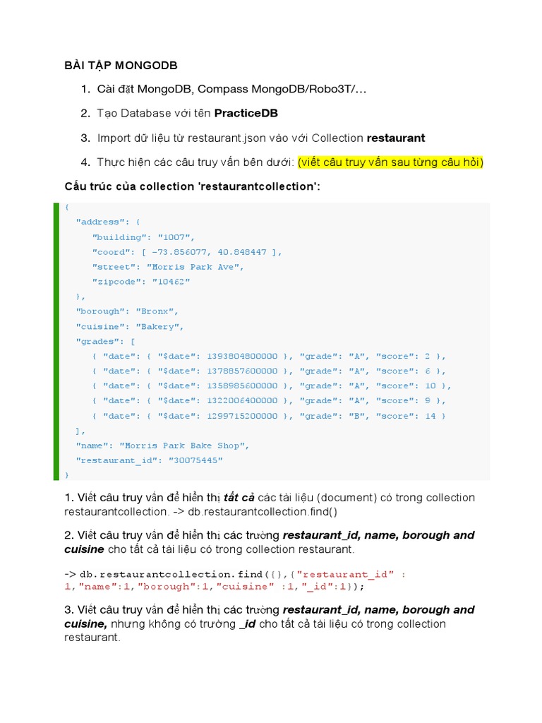 Bai Tap MongoDB | PDF