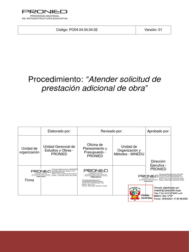 Procedimiento para atender solicitudes de prestaciones adicionales de obra | PDF | Presupuesto ...
