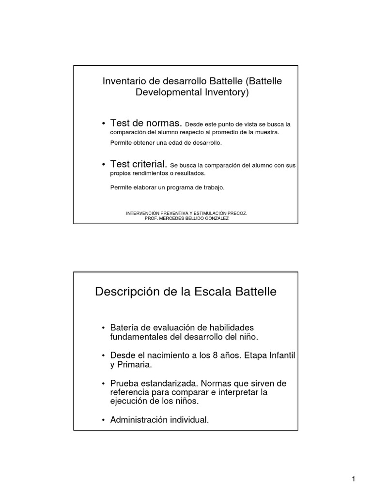 Inventario de Desarrollo Battelle - Descripcion | PDF | Cognición ...