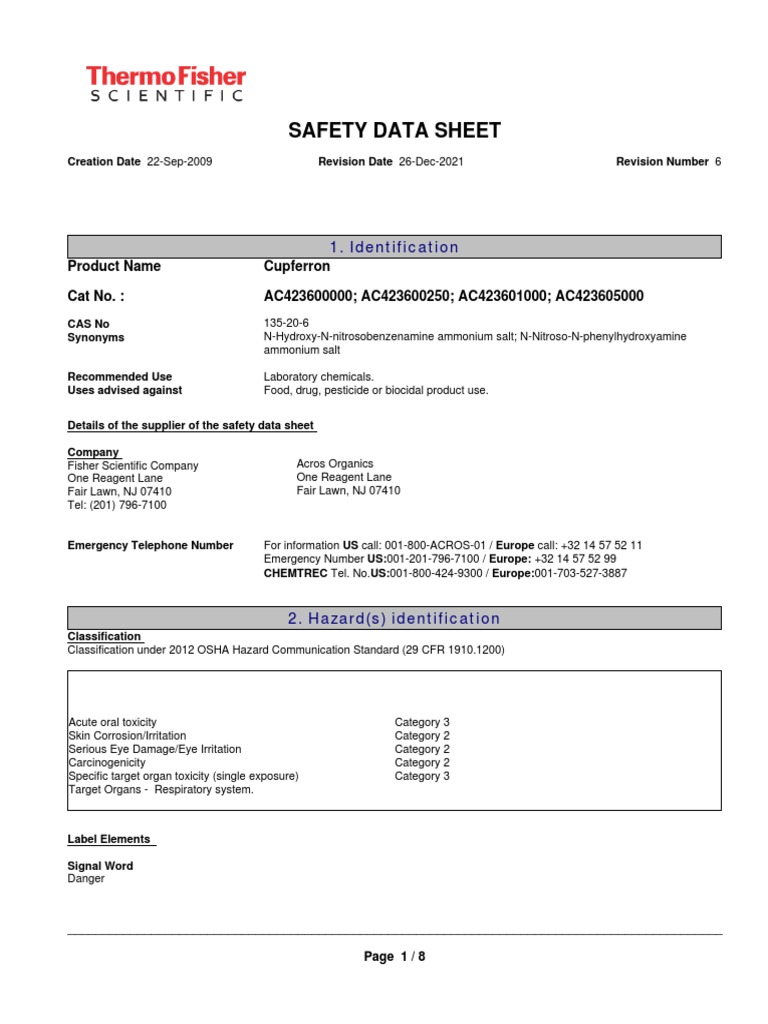 Safety Data Sheet for Cupferron: A Comprehensive Guide to Handling this Hazardous Chemical ...