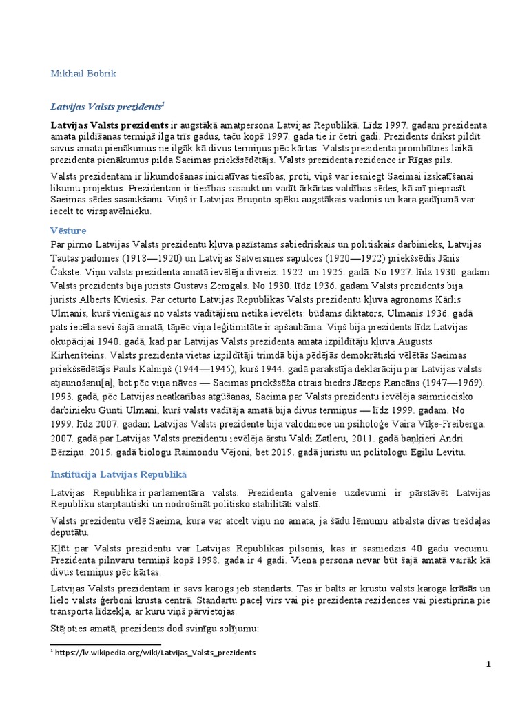 Latvijas Prezidenti Bobrik | PDF