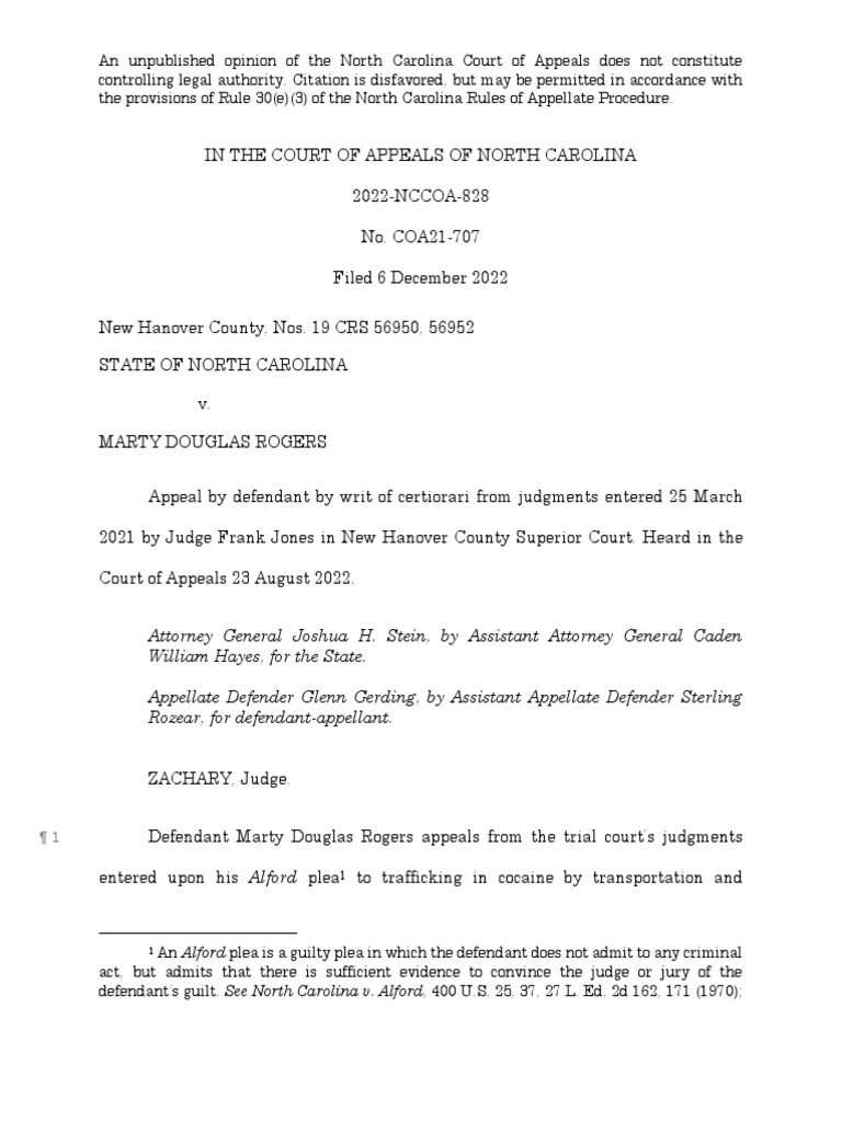 STATE OF NORTH CAROLINA v. MARTY DOUGLAS ROGERS | PDF | Fourth ...