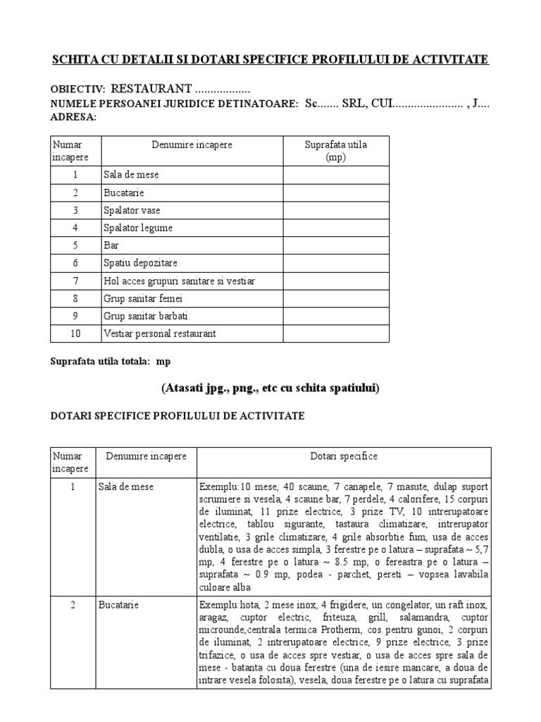 Model Pentru DSP Schita Cu Detalii Si Dotari Restaurant | PDF