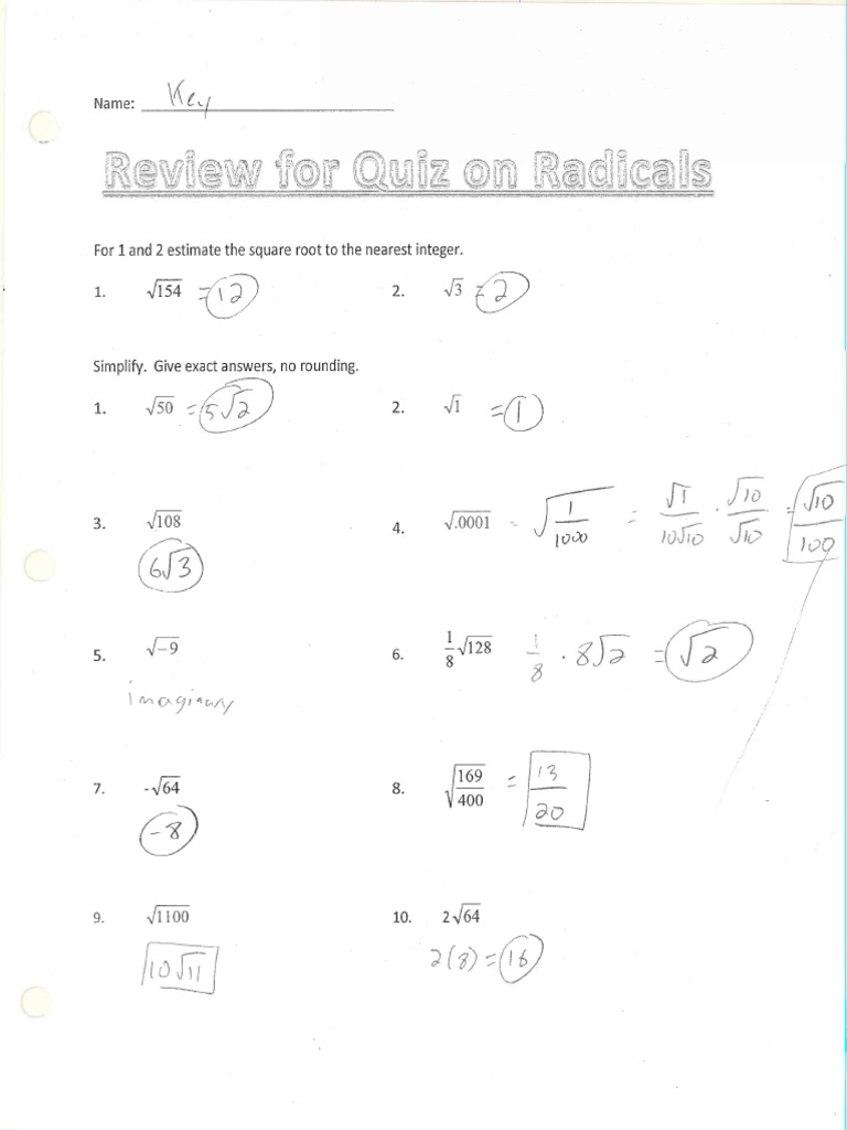 Simplify Radicals Practice | PDF