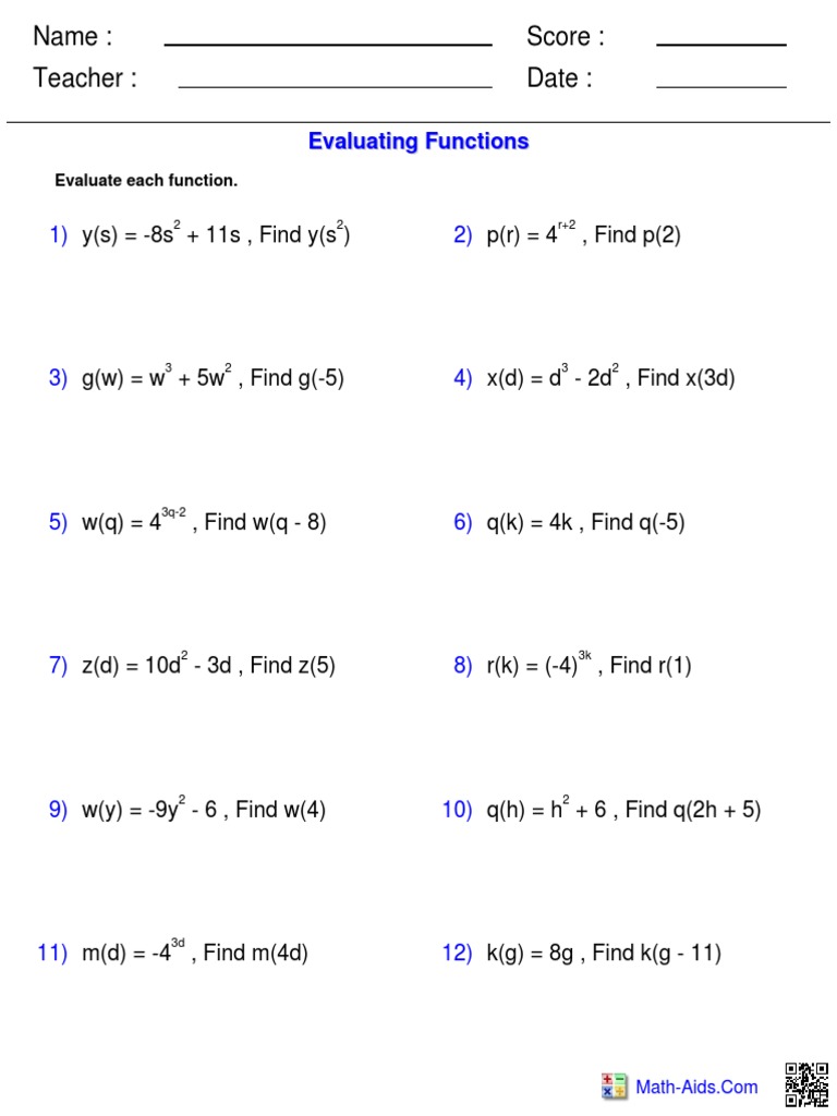 Evaluate Functions | PDF
