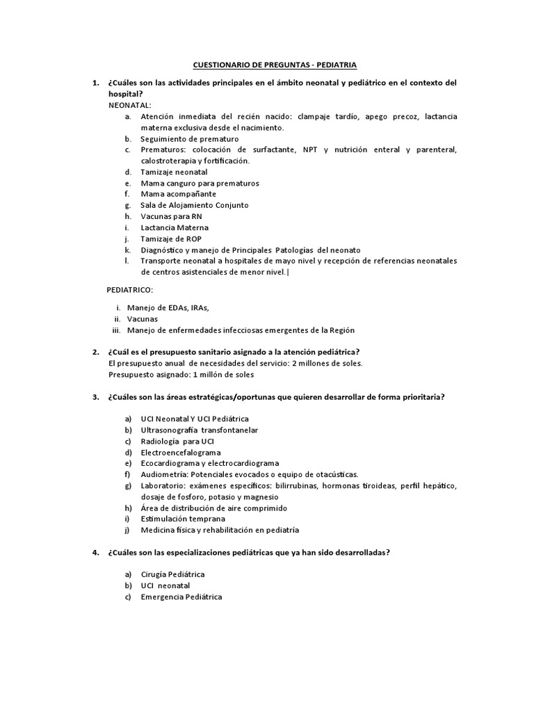 Cuestionario de Preguntas | PDF | Hospital | Medicina de Cuidados Intensivos