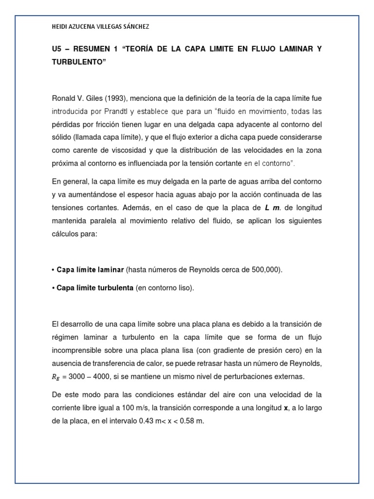 Teoría de La Capa Limite en Flujo Laminar y Turbulento | PDF ...