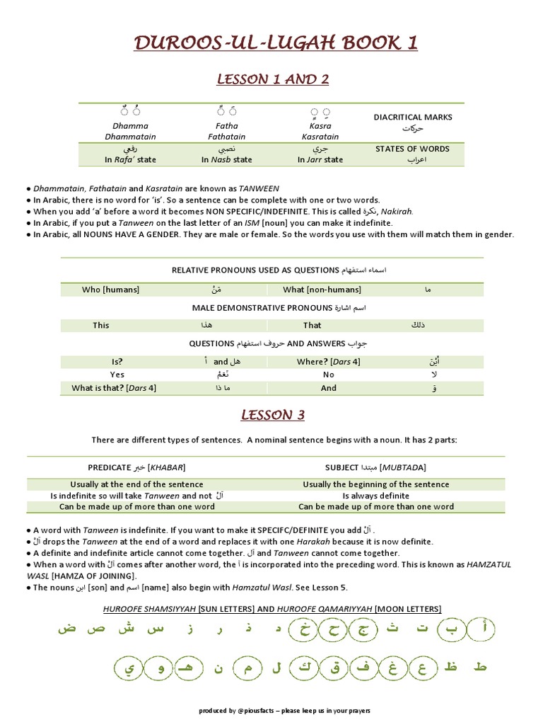 Duroos-Ul-Lughah Book 1 Lessons 1-7 | PDF | Grammatical Number | Grammatical Gender