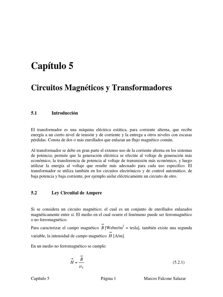 Capitulo 5 (Circuitos Magnéticos y Transformadores) | PDF | Campo magnético | Transformador