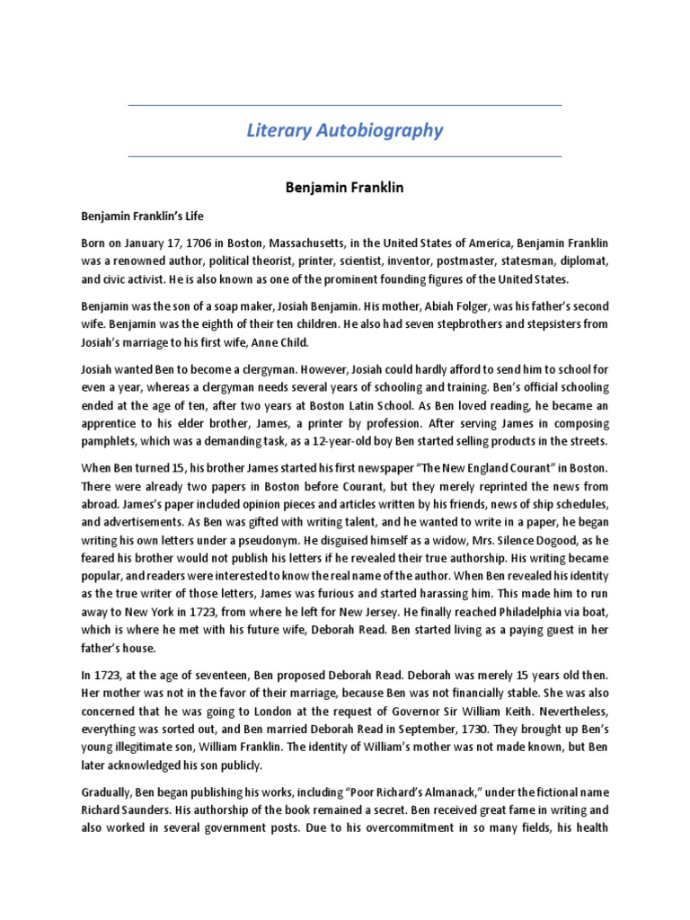 Autobiography Example For College Students | PDF | Benjamin Franklin