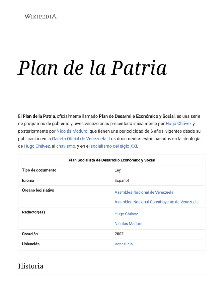 Plan de La Patria - Wikipedia, La Enciclopedia Libre | PDF | Nicolás ...