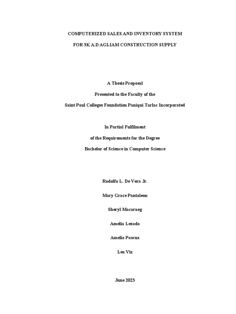 Computerized Sales and Inventory System For 3K A.D Agliam Construction Supply | PDF | Inventory ...