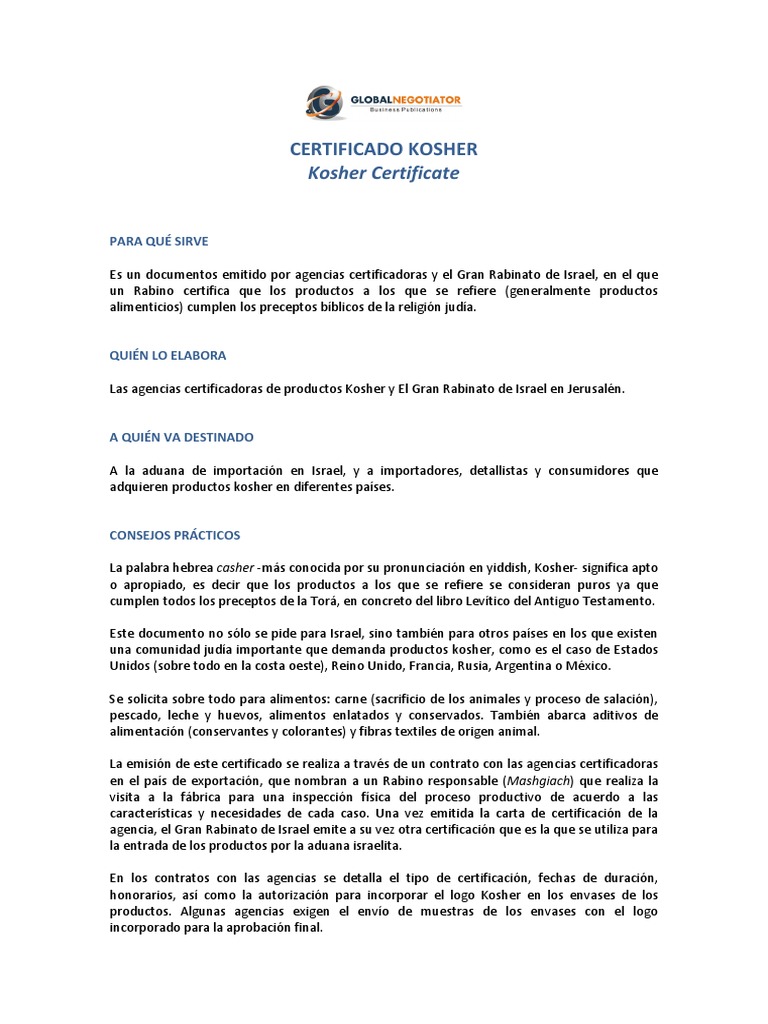 Certificado Kosher | PDF | Judios y judaísmo | Comida y bebida