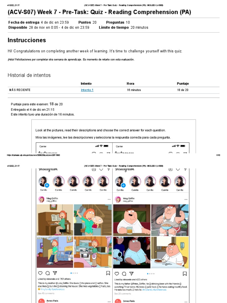 (ACV-S07) Week 7 - Pre-Task - Quiz - Reading Comprehension (PA) - INGLES I (41569) | PDF | Foods ...