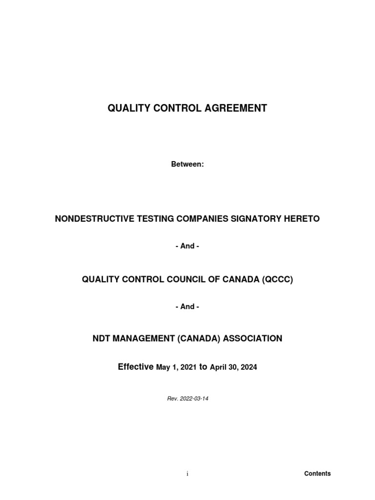 Quality Control Agreement - 2021-2024 - Rev 2022-03-14 | PDF ...