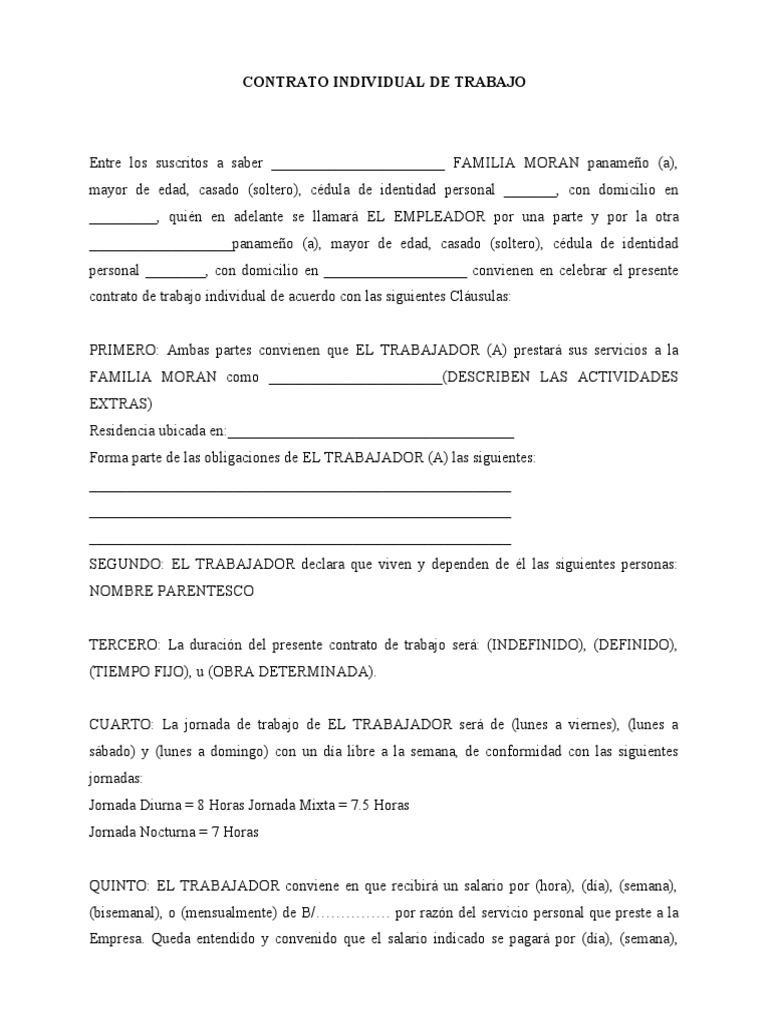CONTRATO-INDIVIDUAL-DE-TRABAJO-INDIVIDUALES | PDF | Tiempo de trabajo ...