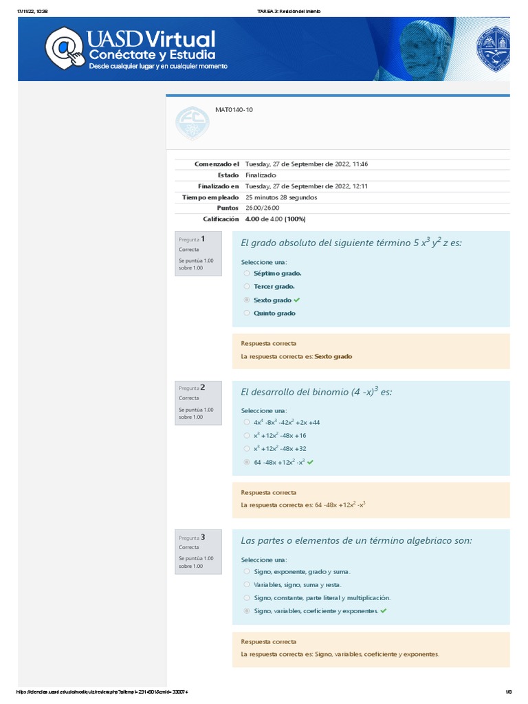 TAREA 3 - Revisión Del Intento | PDF | Álgebra abstracta | Algoritmos