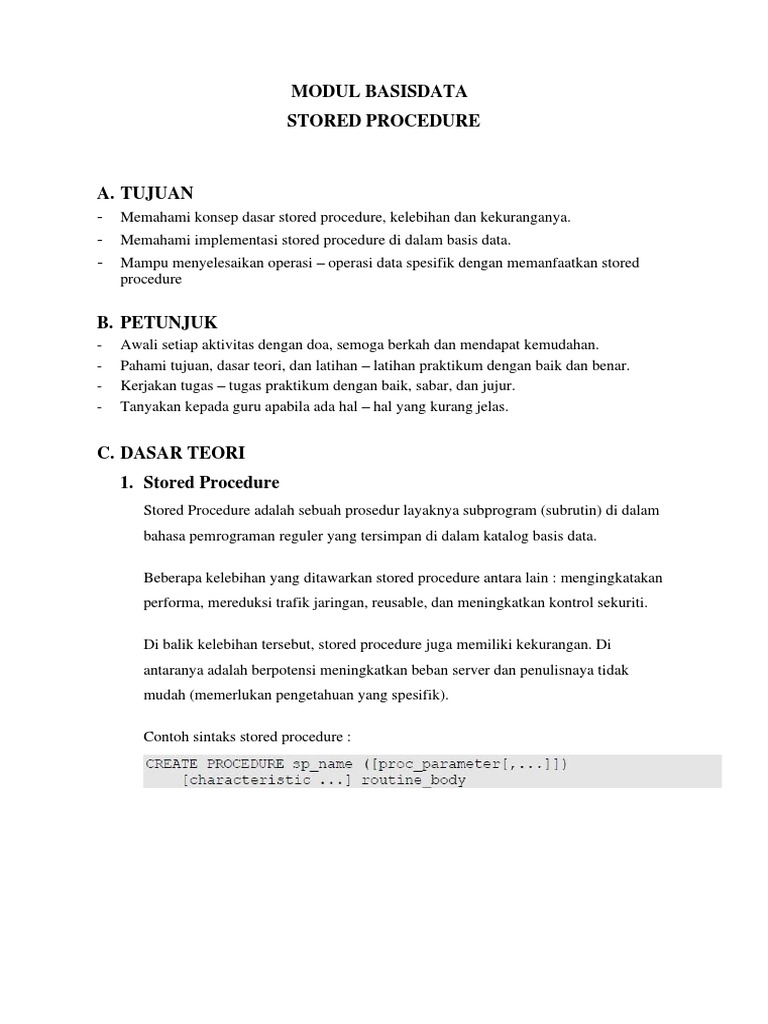 Basis Data Modul 7 Stored Procedure Dikonversi Pdf