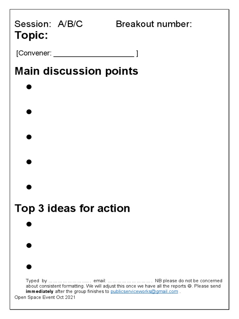 Open Space Discussion Report Template | PDF | Computers