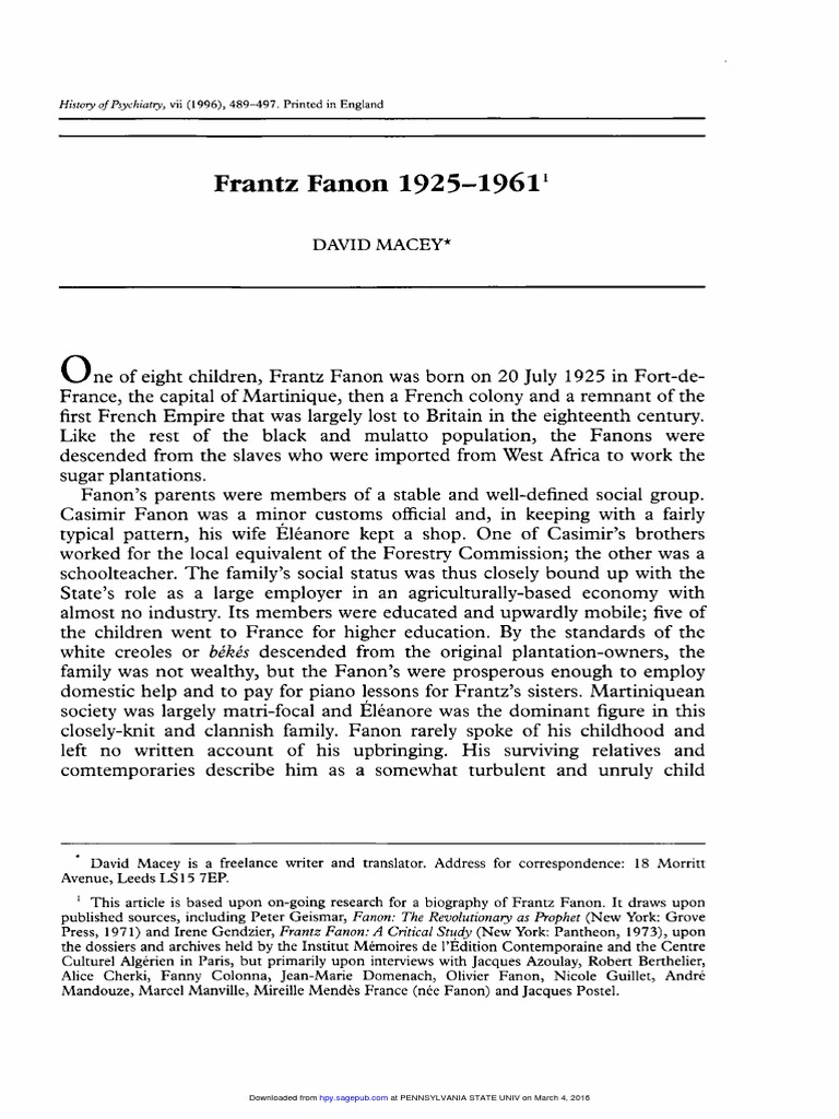 David Macey - Franz Fanon 1925-1961 | PDF | Frantz Fanon