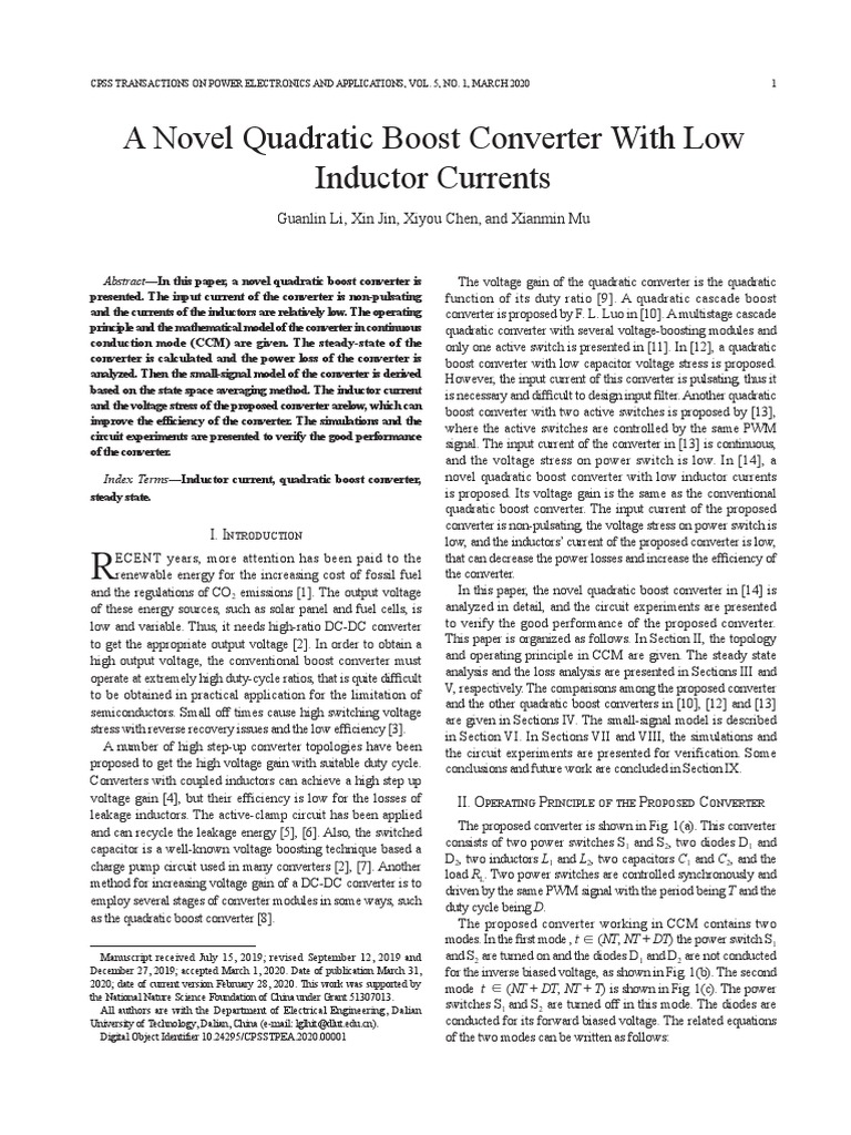 A Novel Quadratic Boost Converter With Low Inductor Currents 2020 Pdf