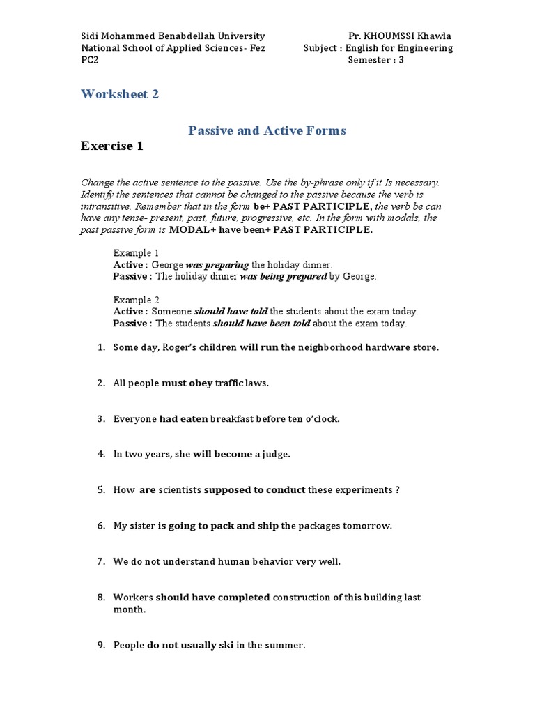 Passive and Active Forms (Worksheet) | PDF