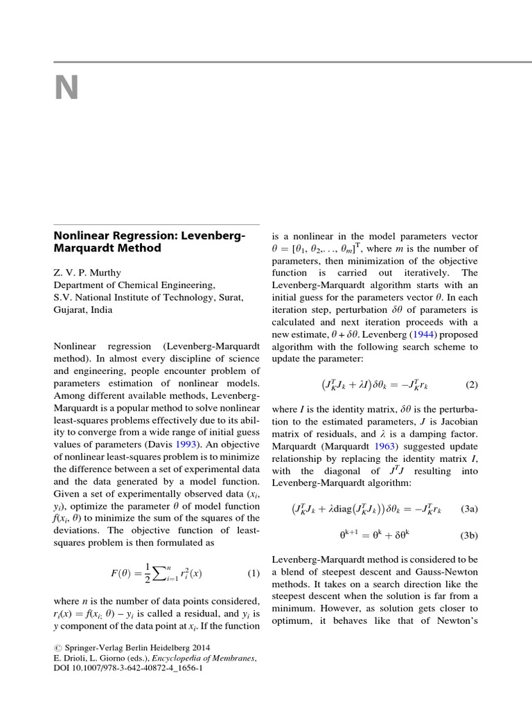 Nonlinear Regression: Levenberg-Marquardt Method | PDF | Physical Sciences | Analysis