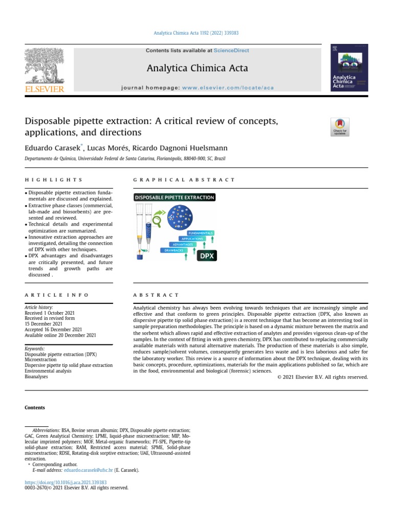 !disposable Pipette Extraction A Critical Review of Conce - 2022 ...
