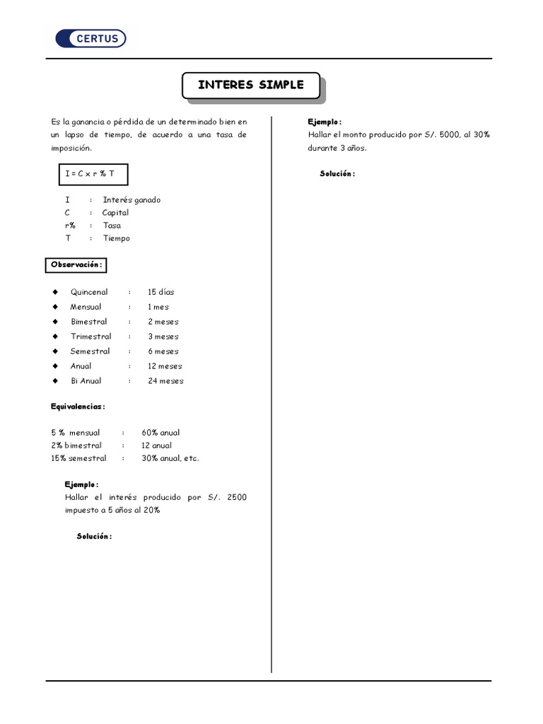 Interés Simple - Teoría y Práctica | PDF
