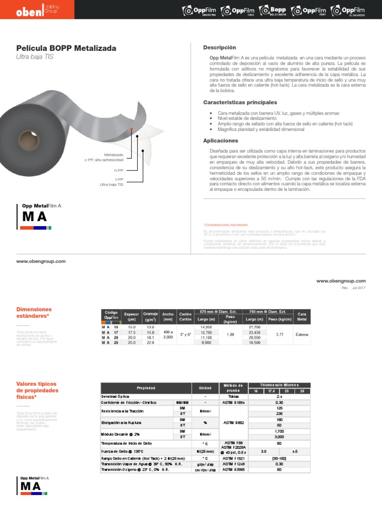 Ficha Tecnica Bopp Metal Media Barrera | PDF | Química | Materiales