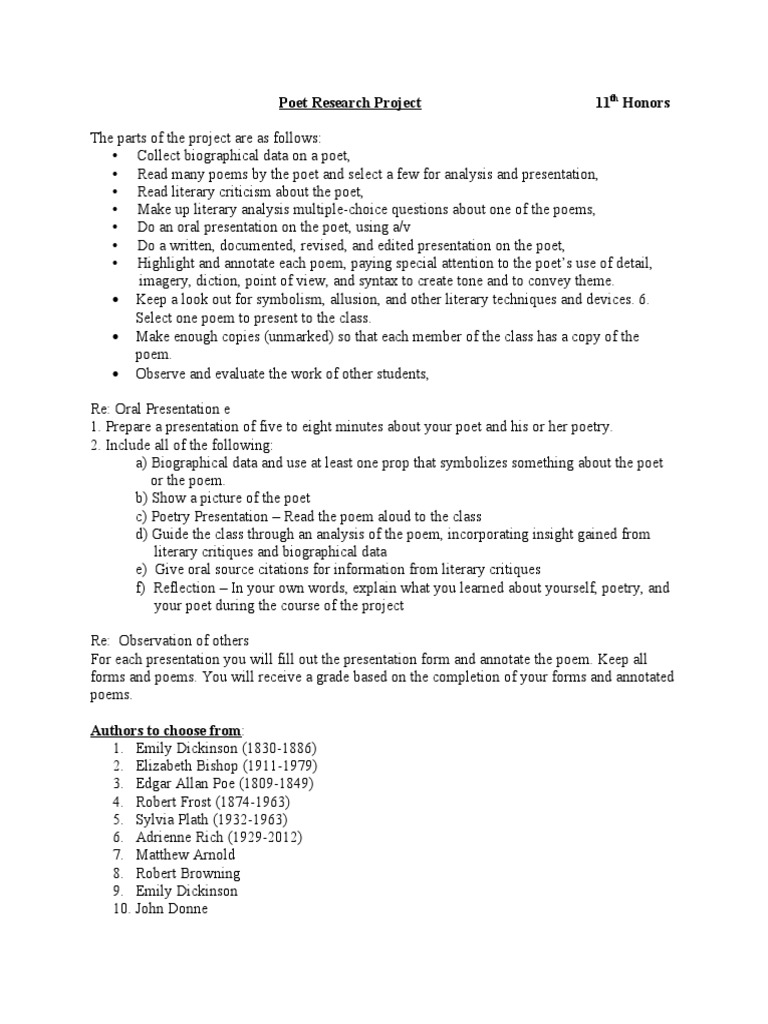 Analyzing Poets and Their Works: A Guide to the 11th Honors Poet ...