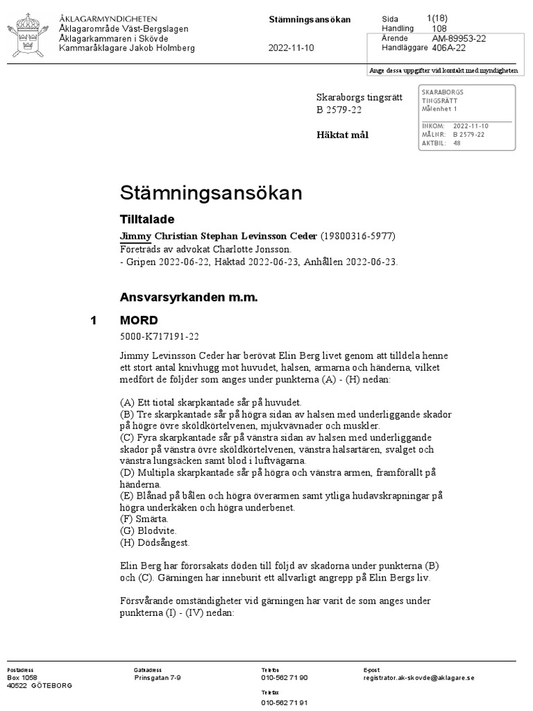 Skaraborgs TR B 2579-22 Aktbil 48, Stämningsansökan | PDF
