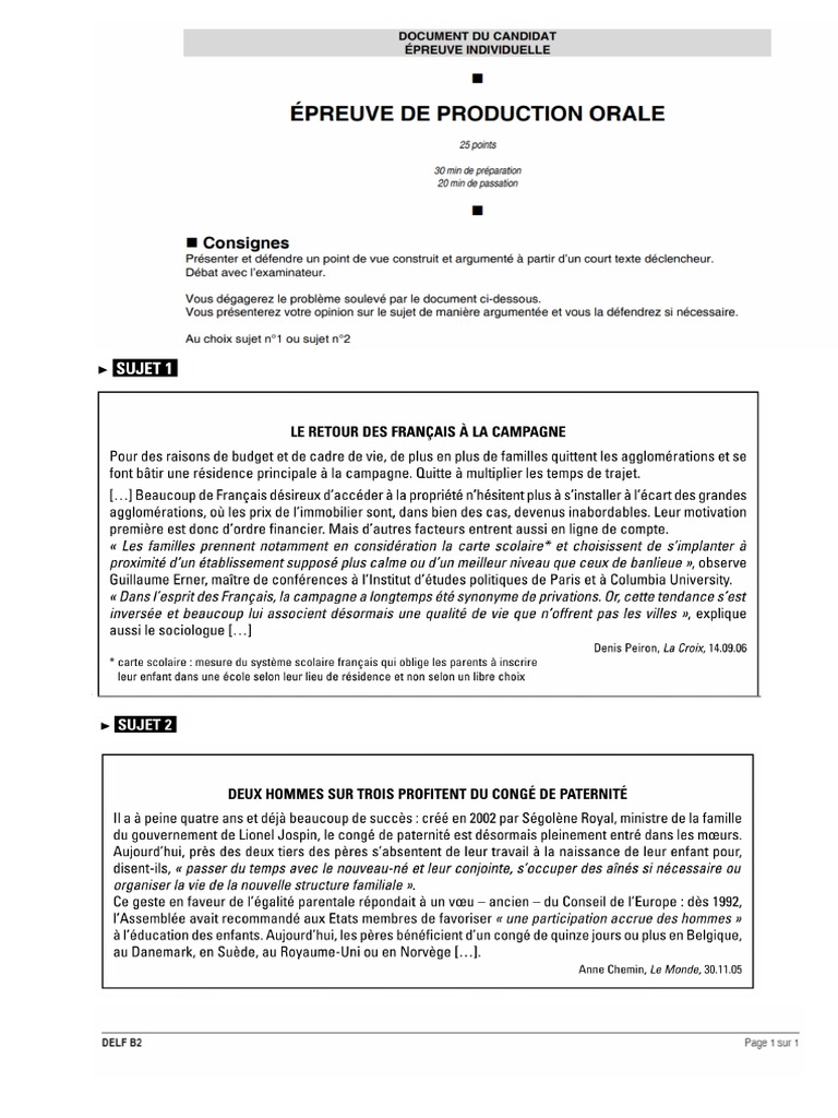 SUJETS Oral Blanc DELF B2 | PDF