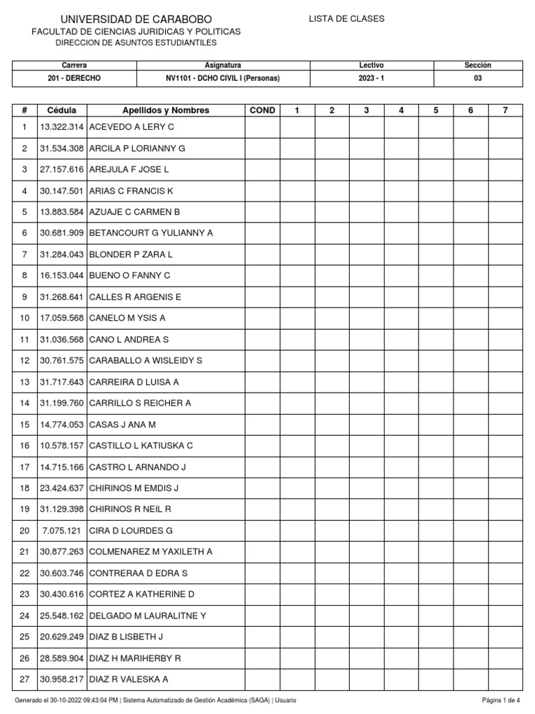 Lista de Clases Derecho 2023-1 | PDF