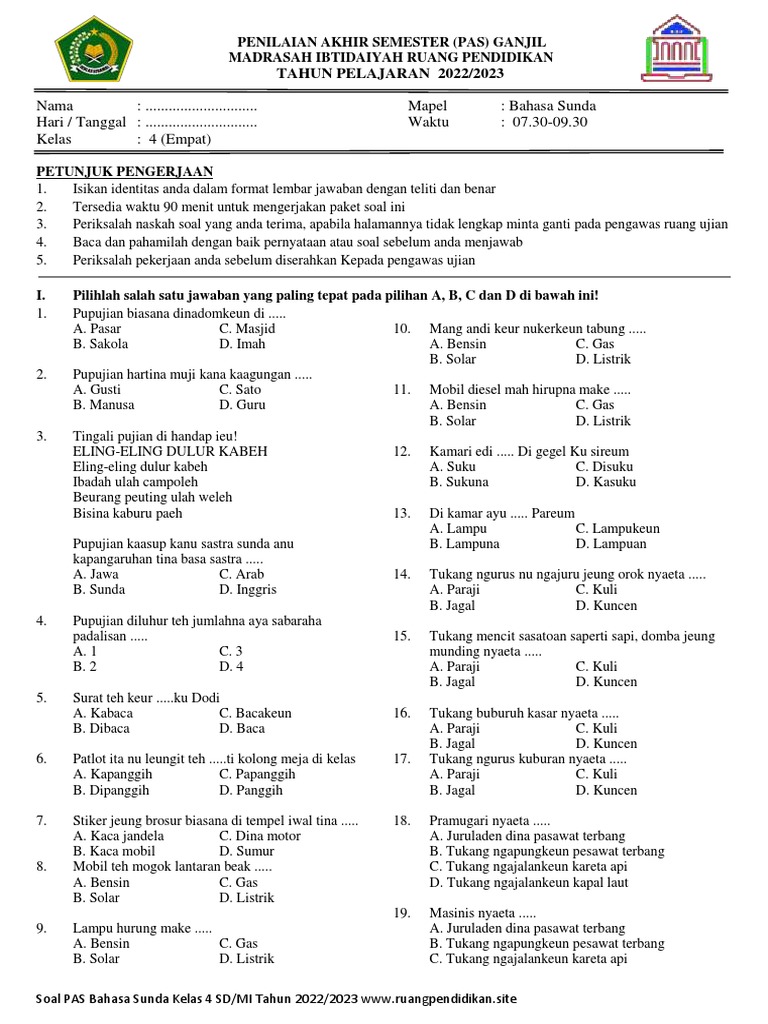 PAS I Bhs Sunda IV | PDF