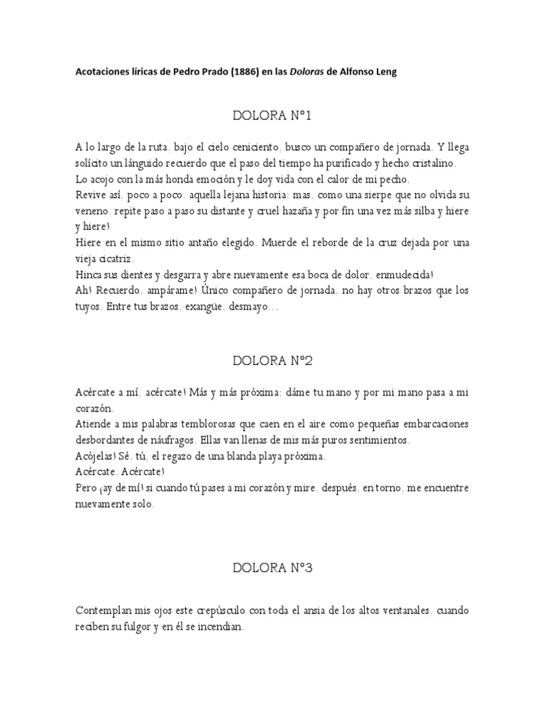 Acotaciones Líricas de Pedro Prado en Las Doloras de Alfonso Leng | PDF