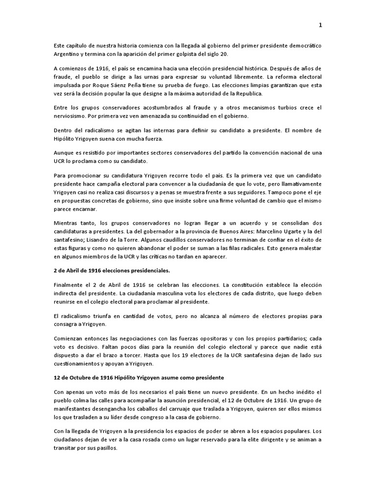 Radicalismo. Resumen | PDF | Gobierno | Argentina