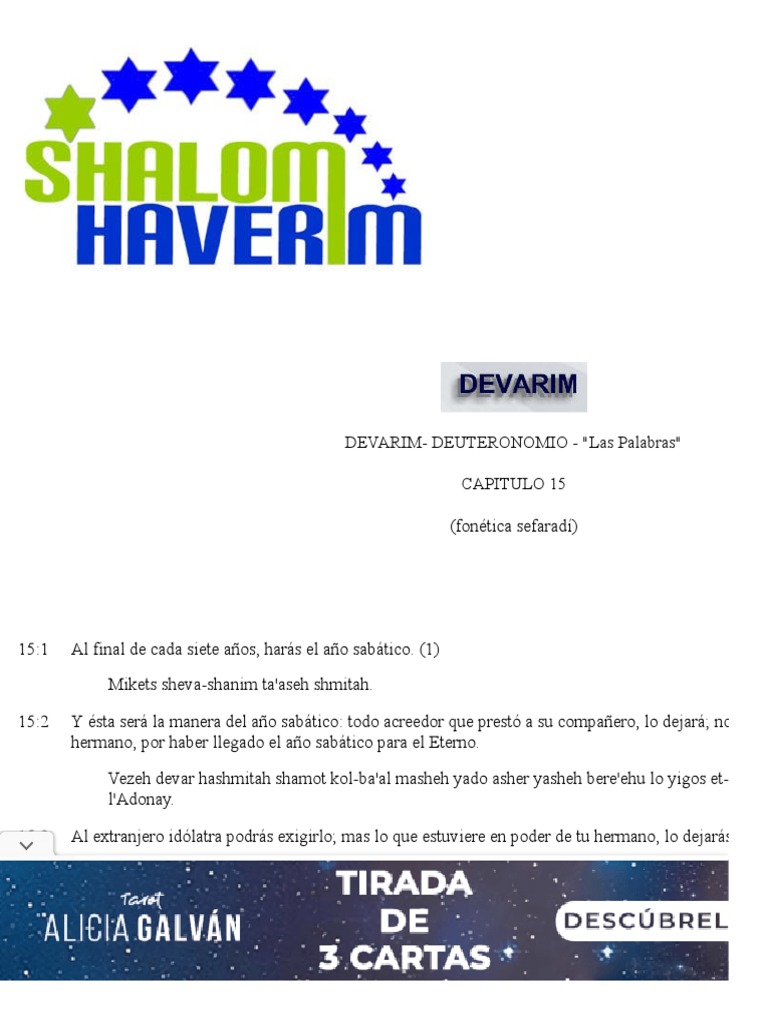 DEvarim - Deuteronomio - Capítulo 15 | PDF