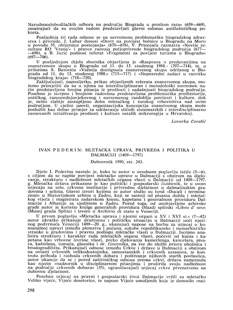 (Coralic Lovorka) Pederin - Ivan Mletacka Uprava, Privreda I Politika U Dalmaciji | PDF