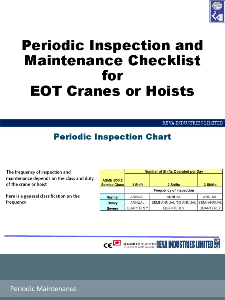 Maintenance Checklist and Procedures for Periodic Inspection of EOT ...