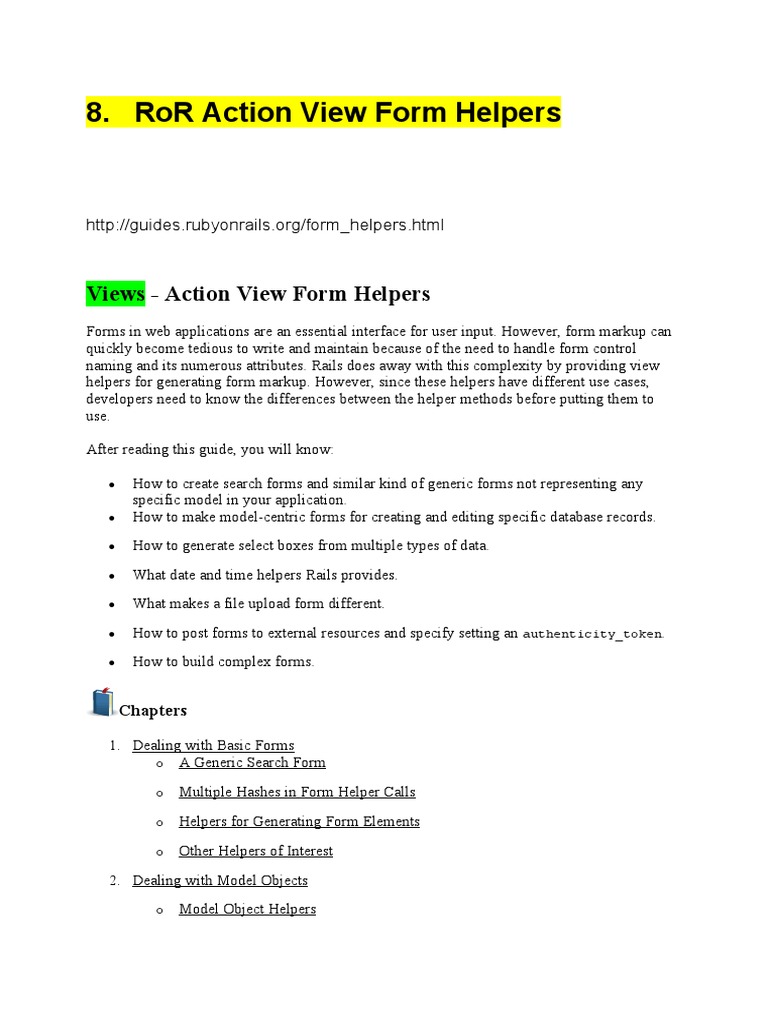 RoR 8 Action View Form Helpers | PDF | Parameter (Computer Programming ...
