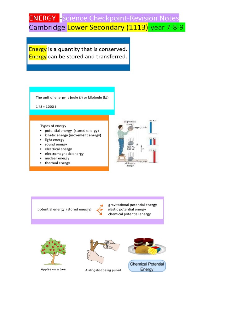 Energy NOTES-physics-SCIENCE SECONDARY CHECKPOINT | PDF