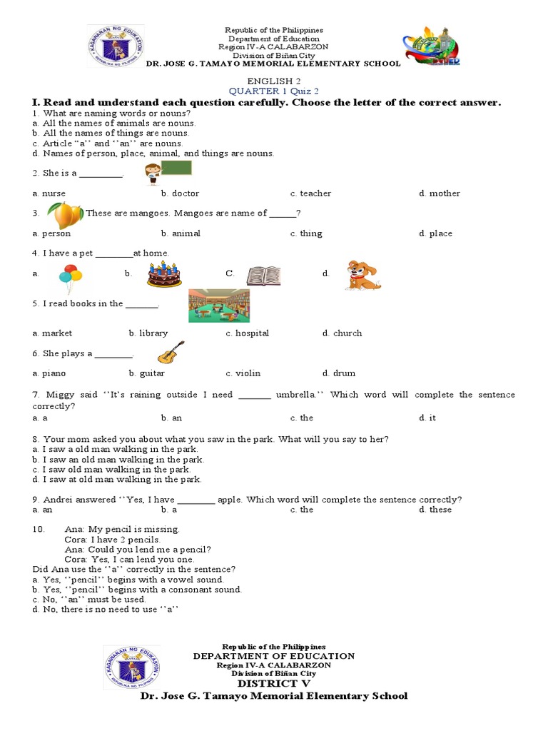 English Weekly Test in English Grade 2 | PDF | Linguistics | Languages