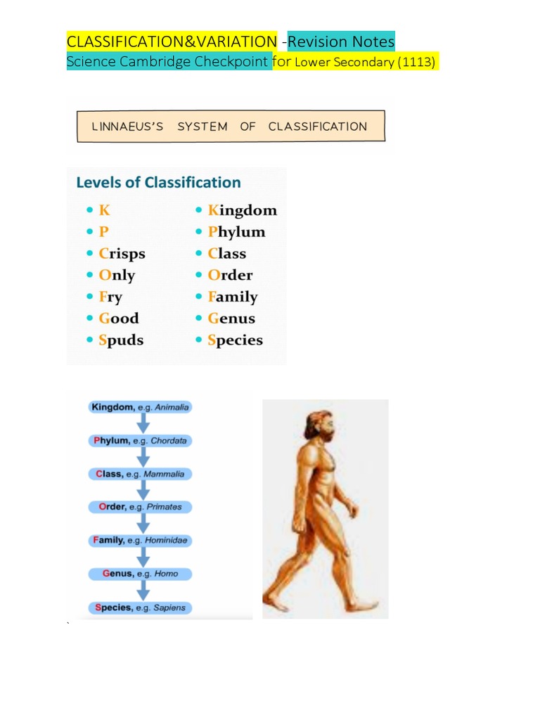 Classification N Variation NOTES-bio-SCIENCE SECONDARY CHECKPOINT | PDF